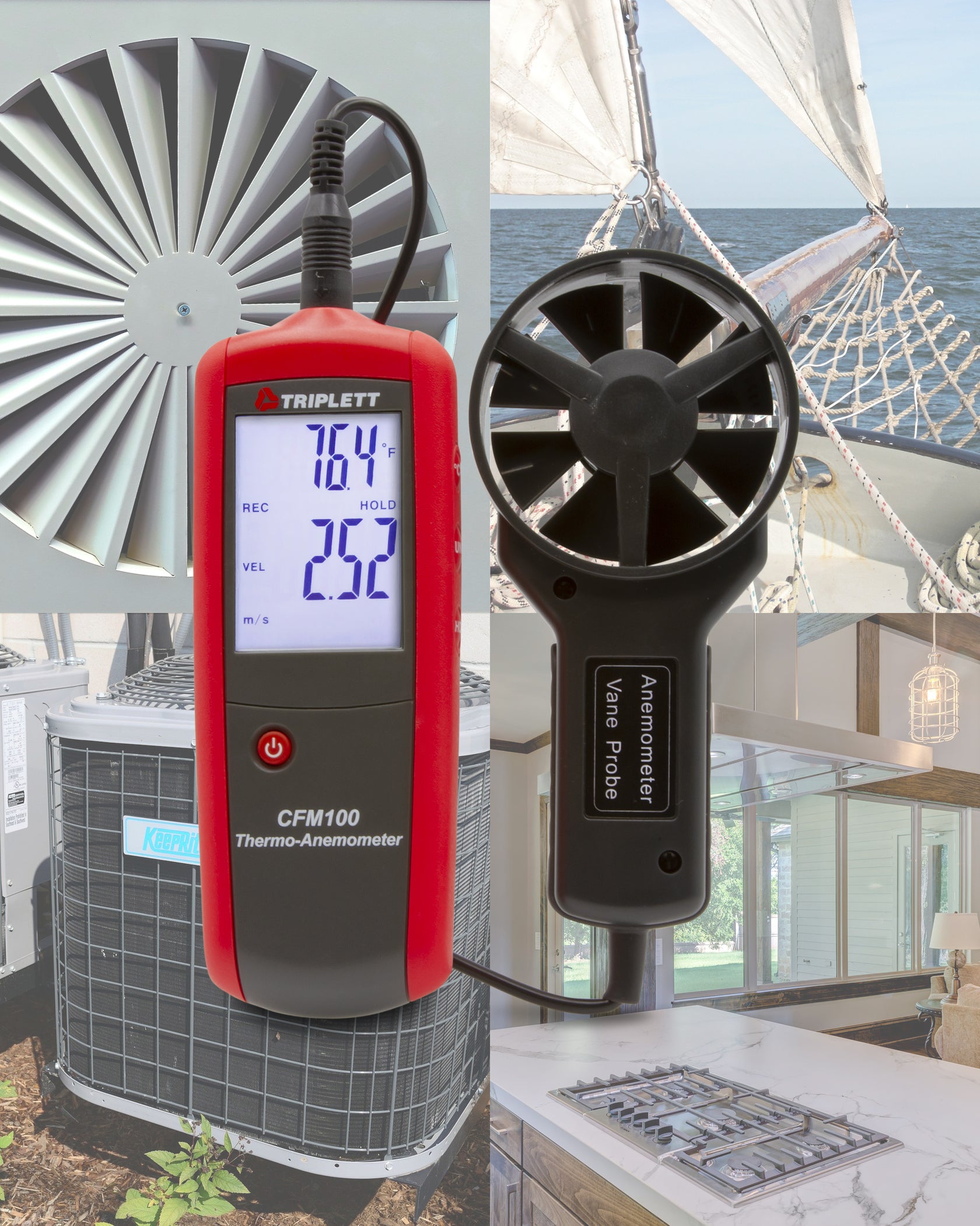 CFM100 Anemometer Measure Air Velocity, Temp and Air Flow upto 9900 CFM ...